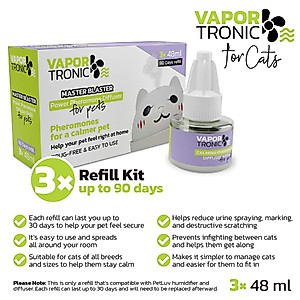 PetLuv Pheromone Diffuser Refill 3 Month Supply 3-Pack, Compatible with All Diffusers, MultiCat, Calming, Pet Behavior & Anxiety Support for Cats, Calm Formula for Scratching, Spraying, Marking