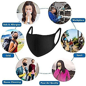 Forno 5 Pack Face Masks,Unisex Face Mask with Adjustable Nose Bridge,Black Dust Cotton, Washable Reusable Cloth for Adults【USA seller】