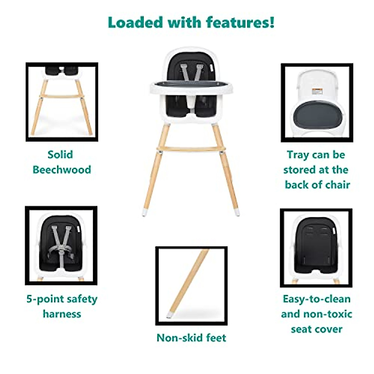 Dream on Me Lulu 2-in-1 Convertible Highchair in Black | Compact High Chair | Lightweight | Portable