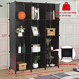 VINGLI Portable Closet Wardrobe, 12 Cube Storage Organizer, Bookcases Plastic Storage Closet, Shelf Unit, DIY Cube Shelves for Bedroom Living Room Office