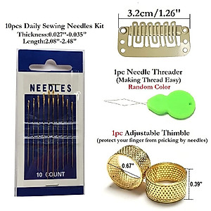 70PCS Kit U-Shape Snap Clips for Hair Extensions 6 Teeth Metal Wig Clips Blonde Hair Weave Thread Needle Kit with Curved Needles T Pins Needle Threader Thimble,Beige