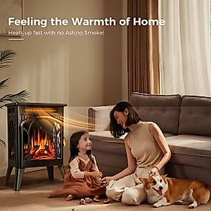 Crzoe 3D Electric Fireplace Heater,1500W Infrared Electric Fireplace with Overheating Protection,Freestanding Fireplace Heater with Remote Control for Indoor Use