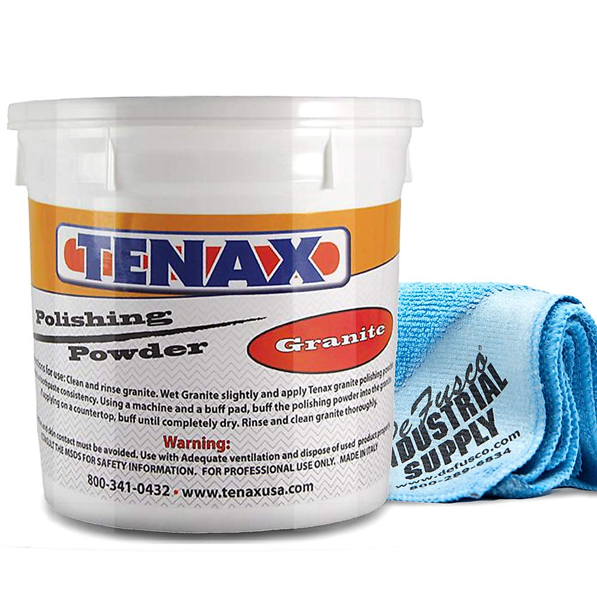 Tenax Granite Polishing Powder 1 kg Tub - 16x16 Microfiber Cloth - BUNDLE - 2 Items