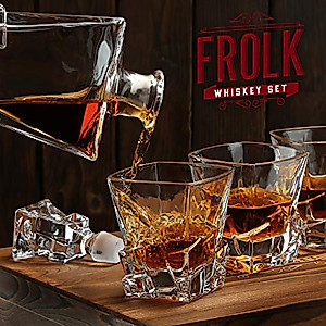 Whiskey Decanter and Glasses Set - Gift for Men, Women, Dad, Father, Brother in Law - 4 XL Rocks Classic Glasses, Rocks Old Fashion Decanter & 4 Coasters - Premium Gift for Him in Original Wooden Box