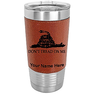 LaserGram 20oz Vacuum Insulated Tumbler Mug, Gadsden Flag, Personalized Engraving Included (Faux Leather, Basketball Style)