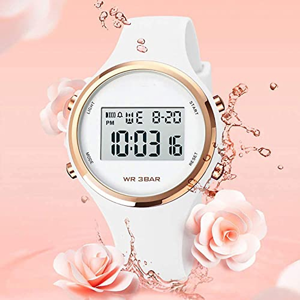 XCZAP Ladies Outdoor Sport Watches Alarm Clock 5Bar Waterproof LED Women Digital Watch (White)