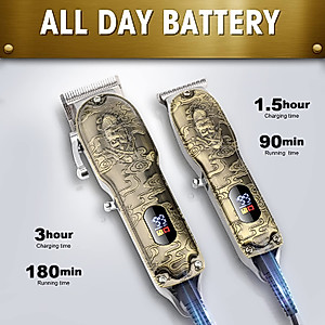 Karrte® Professional Hair Clippers for Men Hair Trimmer Barber Clippers Set Beard Trimmer Cordless Hair Cutting Grooming Haircut Kit with T-Blade Zero Gapped Rechargeable Adjustable LED Display