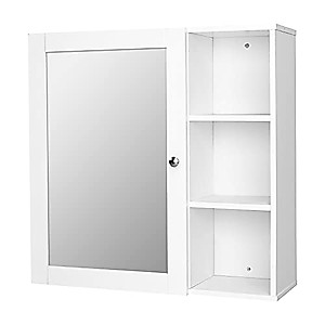 DESIGNSCAPE3D Bathroom Wall Cabinet with Mirror Door & 3 Storage Shelves, Wall-Mounted Medicine Cabinet w/Adjustable Shelf, MDF, White