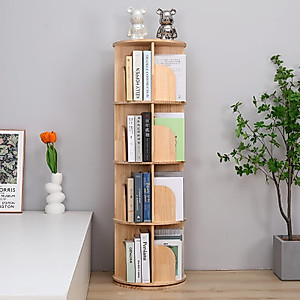 FDHUIJIA Rotating Bookshelf 360 Display Floor Standing Bookcase Storage Rack for Kids&Adults Solid Wood Book Shelf (2tier)