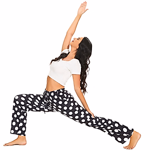 iniber Comfy Pajama Pants for Women, Stretch Drawstring Lounge Pants with Pockets, Soft Casual Loose Yoga Pants Wide Leg Pjs Bottoms, Polka Dot, Large