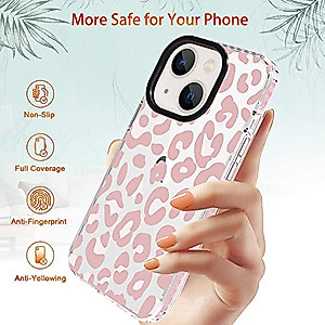 ZIYE Clear Case for iPhone 13 Cover Pink Leopard Design Shockproof Soft TPU Bumper Protective Phone Case for Women Girls Girly Pink Case for iPhone 13 6.1 inch