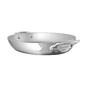 Mauviel M'Cook 5-Ply Polished Stainless Steel Oval Pan With Cast Stainless Steel Handles, 13.8-in, Made In France