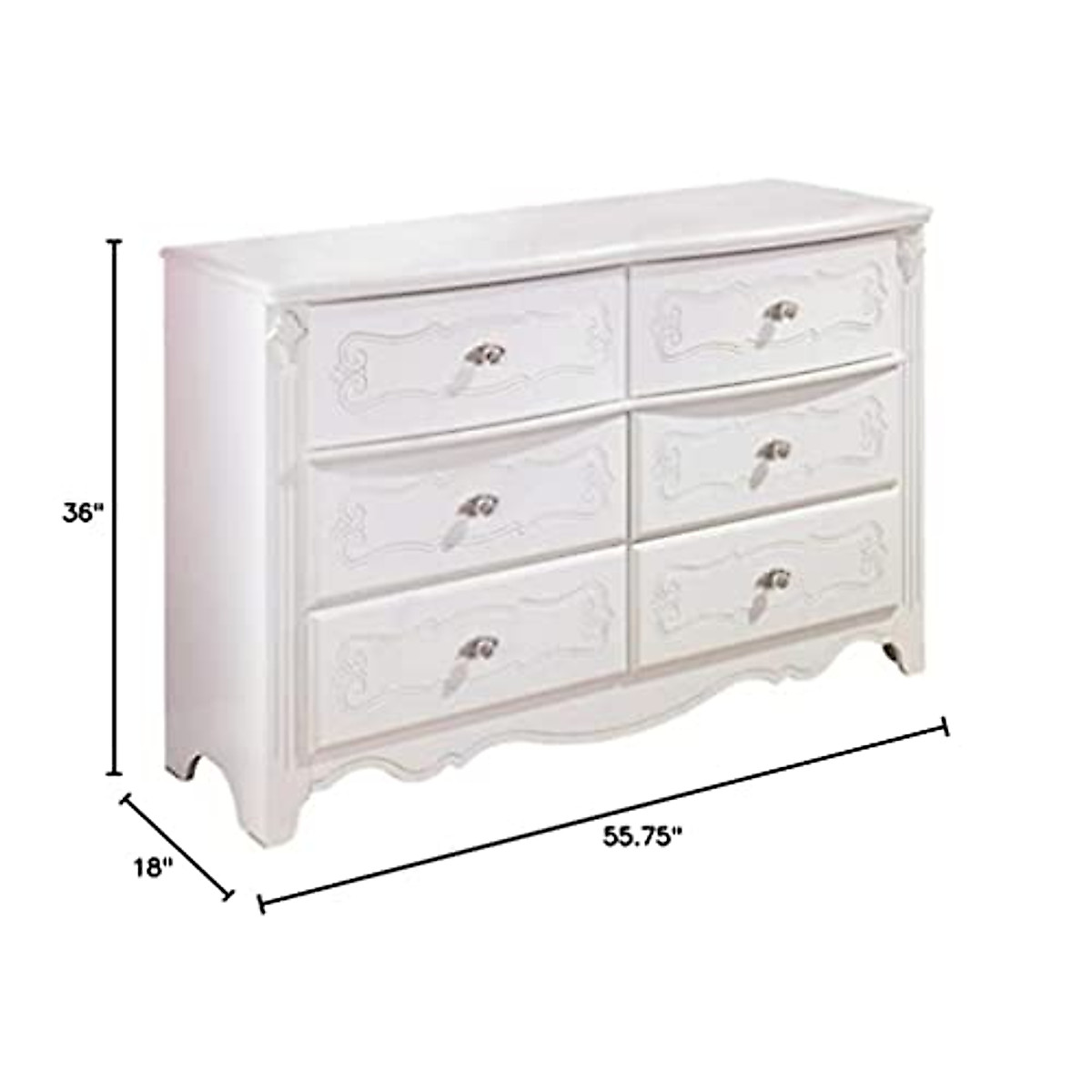 Signature Design by Ashley Exquisite Children's Glam Youth 6 Drawer Dresser, White