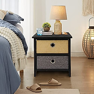 NO MORE TAG Nightstand with 3 Fabric Drawers, Wood Nightstand Side Tables for Bedroom Small Place Nursery Closet, Sturdy and Stable Bedroom Nightstands with X-Shaped Wood Frame