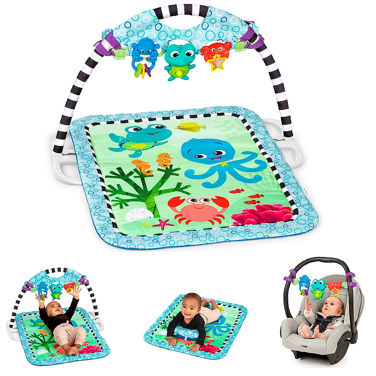 Baby Einstein Neptune's Discovery Reef Baby Tummy Time Activity Gym Toy Bar with Soft Comfortable Mat, 65 Melodies and Songs and Light Up Features