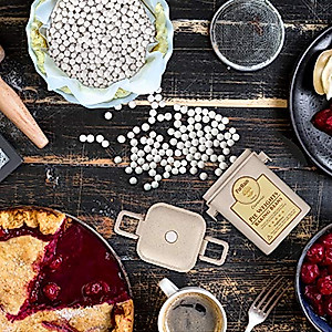 FurRain Ceramic Pie Weights Reusable 10mm Baking Beans Pie Crust Weights Natural Ceramic Stoneware with Wheat Straw Container