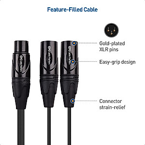 Cable Matters Balanced XLR Splitter Cable 1.5ft / 0.5m, XLR Y Splitter Cable 2 Male to 1 Female, XLR Y Cable 1 Female 2 Male