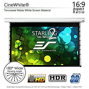 Elite Screens Starling Tab-Tension 2, 120" 16:9, 12" Drop, Tensioned Electric Motorized Projector Screen, STT120XWH2-E12