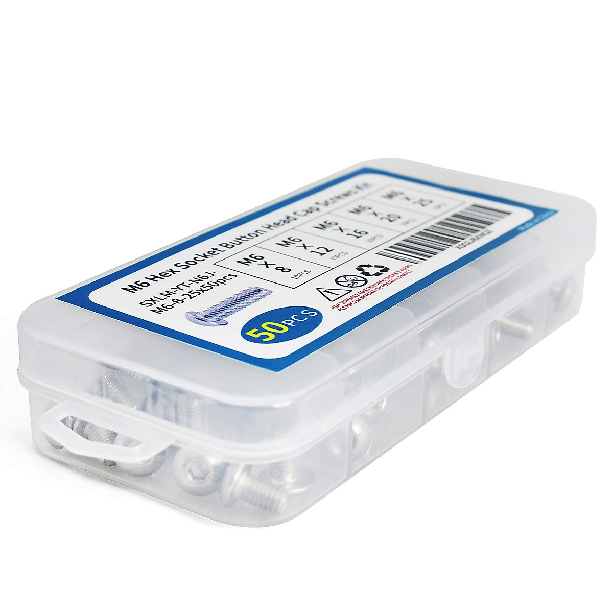 M6 x 8mm 12mm 16mm 20mm 25mm Button Head Socket Cap Screws Bolts, 304 Stainless Steel, Bright Finish, Metric Allen Hex Drive, Fully Threaded, 50PCS