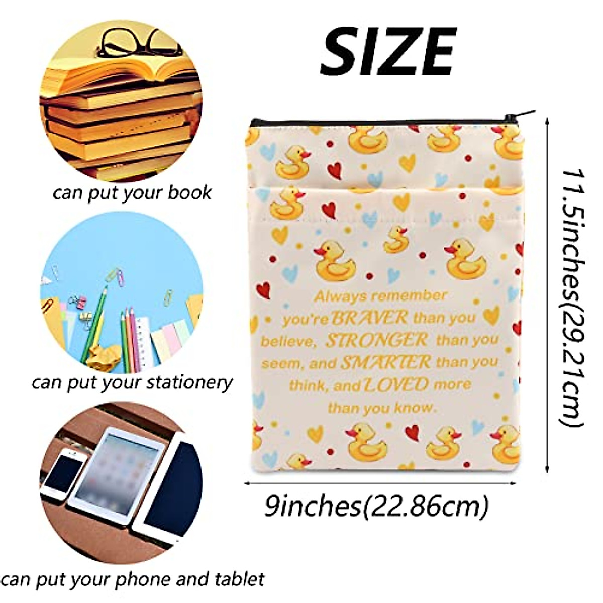 WSNANG Duck Gifts for Duck Lovers Duck Book Sleeve with Zipper Duck Book Protector Pouch Sleeve Book Cover for Paperback Animal Lover Gift (Duck BS)