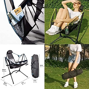 NOBLEDUCHESS Swinging Camping Chair,Portable Outdoor Folding Rocking Chair,Hammock Camping Chair, Aluminum Alloy Adjustable Back Swinging Chair, Folding Rocking Chair with Cup Holder