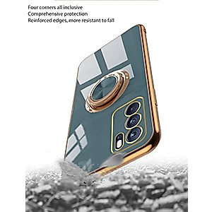 Wousunly Compatible with Oppo Reno 6 5G Case Ring Holder Magnet Green, Oppo Reno 6 5G Phone Case Silicone Shockproof Plate Luxury Slim Cover (Grey)