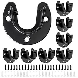 Moicstiy 4Pcs 1-1/3 Inch Stainless Steel Closet Rod End Supports Heavy Duty Wardrobe Pole End Rod Support Bracket U Shaped Flange Rod Holder with Screws (Black)