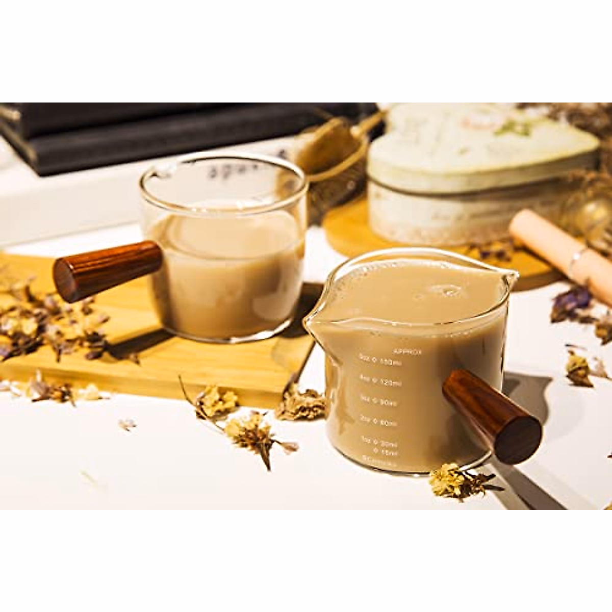 BCnmviku Espresso Shot Glass 150ML/5OZ Triple Pitcher Barista Single Spouts With Wood Handle (1)