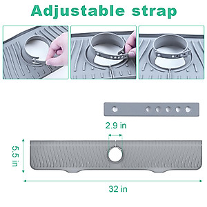 32 Inch Sink Splash Guard, Kitchen Sink Drying Mat, Countertop Faucet Drip Catcher Tray, Sponge Holder (Gray)