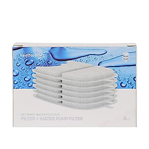 FEELNEEDY 6 Pack Cat Water Fountain Filter & 6 Pack Pump Filter Sponges Replacement, Pet Water Fountain Filter for 135 fl oz/4L Cat Water Fountain (YPD-C004P,YPD-C004S)