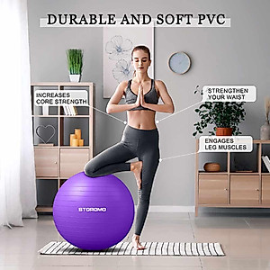 STOROMO Exercise Ball,Yoga Ball(with Exercise Tutorial)，Extra Thick Non-Slip,Holds 2500 lbs, Workout Ball for Pregnancy Birthing and Balance Stability (Purple, 55cm/21.6in)