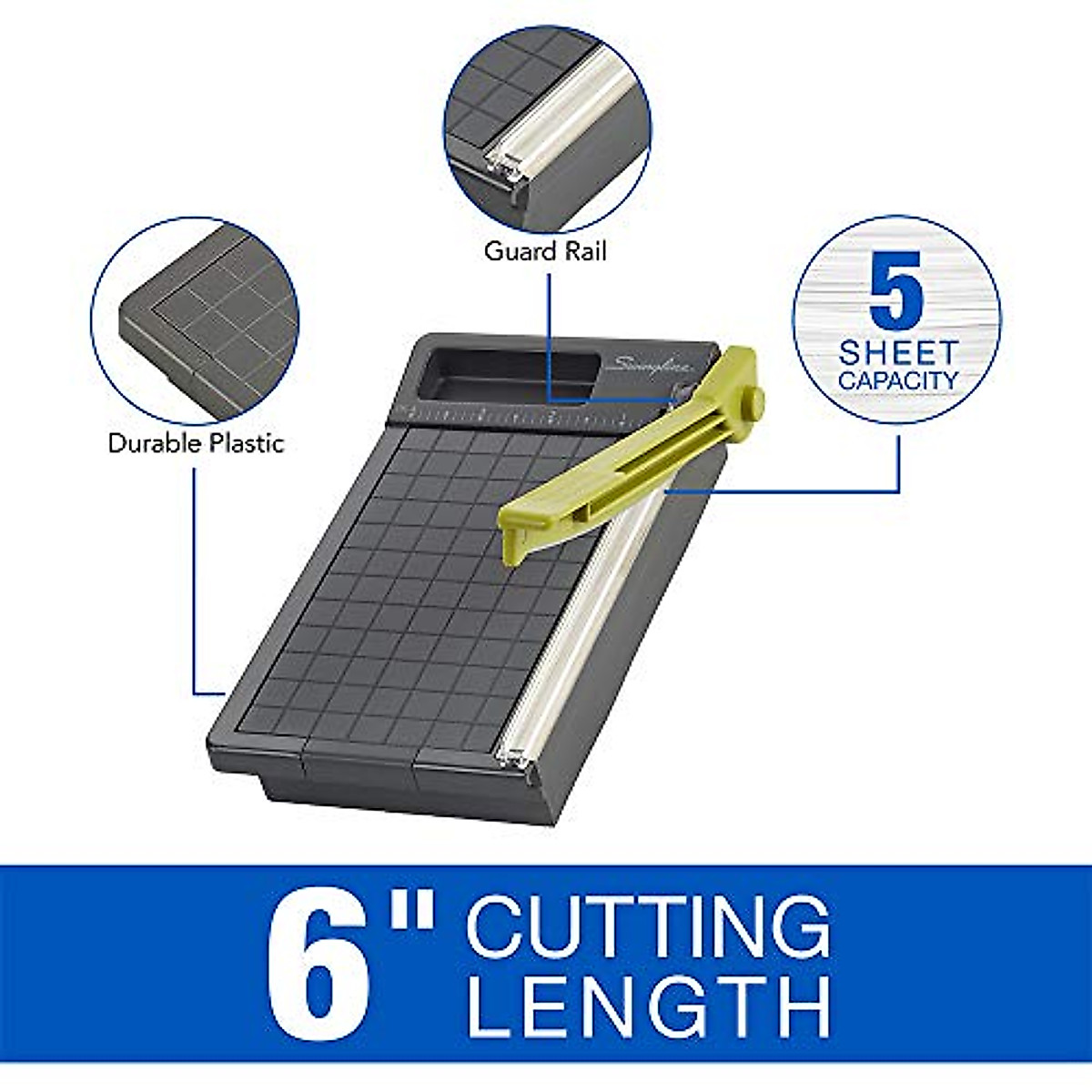 Swingline ClassicCut Compact Guillotine Trimmer, 6" Cut Length, 5 Sheet Capacity