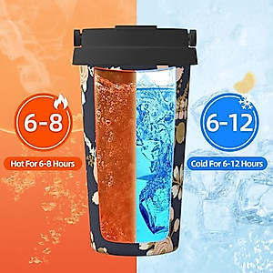 WANGXUEE Rose Floral Pattern Flower Drawn Print 500ml Stainless Steel Travel Tumbler Double Wall Vacuum Insulated Coffee Mug