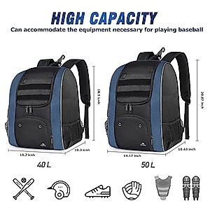 MATEIN Baseball Backpack, Lightweight Softball Bag with Shoes Compartment for Men, Large Capacity Baseball Bags Gift for Adults with Fence Hook Hold 4 Tee Ball Bats, TBall Gear, Helmet