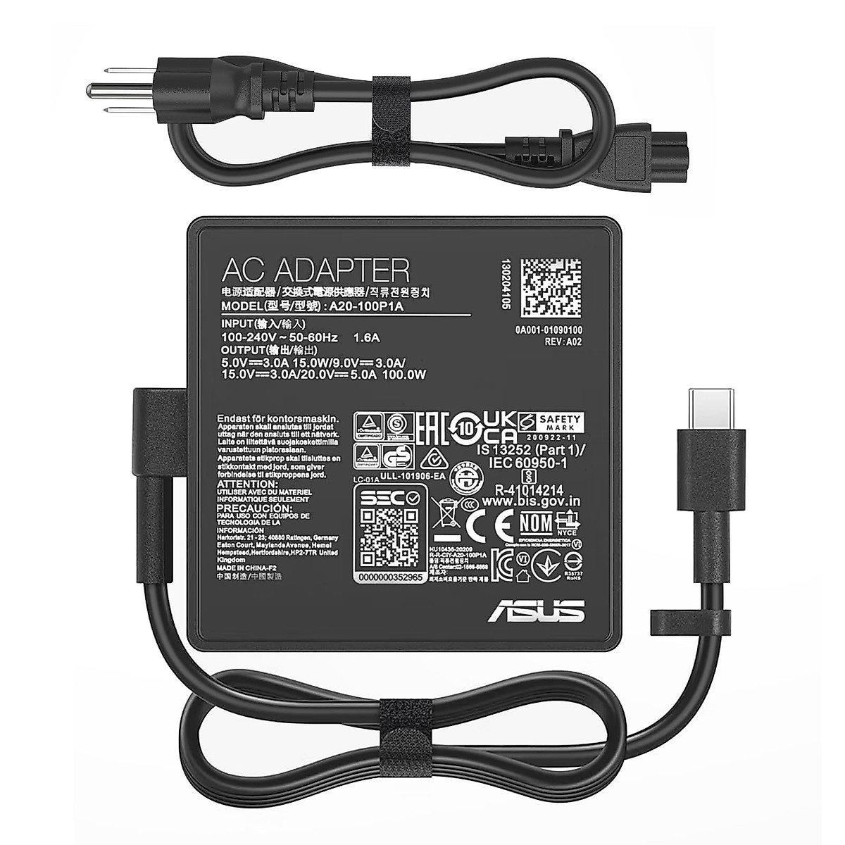 100W Laptop USB-C Charger for ASUS ROG Flow X13 Z13 ROG Zephyrus G14 G15 ROG Strix Scar 15 17 Asus ZenBook 14 14X Pro Duo 15 ASUS TUF Dash 15 F15 Gaming A15 -A20-100P1A 5A AC Adapter
