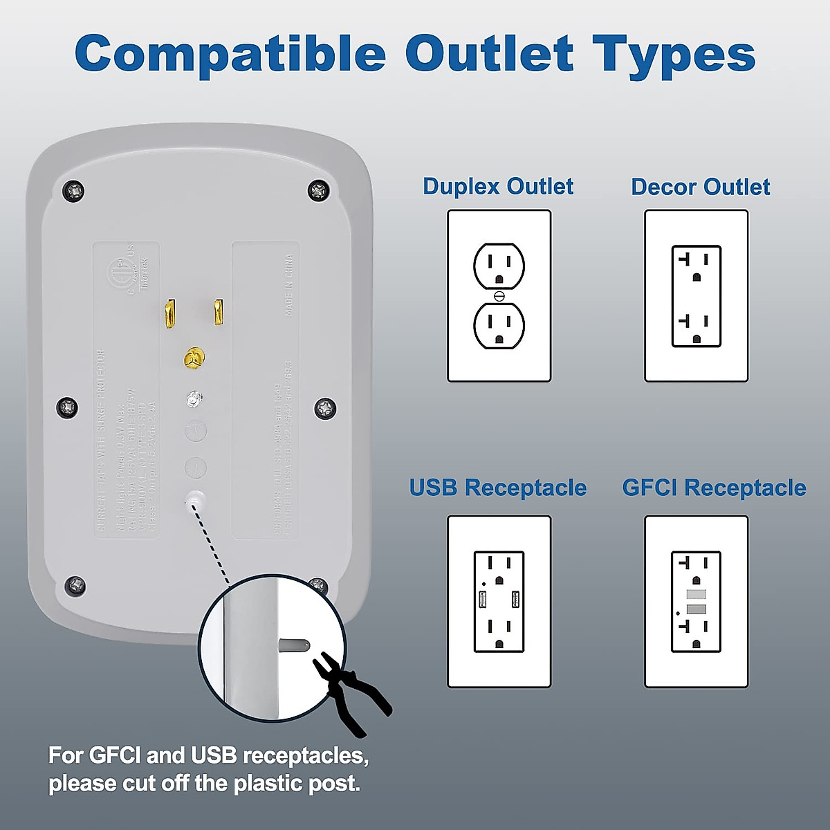 BESTTEN [3 Pack] USB Wall Outlet Surge Protector, 2.4A Dual USB Ports, 3 AC Outlets, 900 Joule Surge Suppression Rating, LED Night Light, ETL Listed