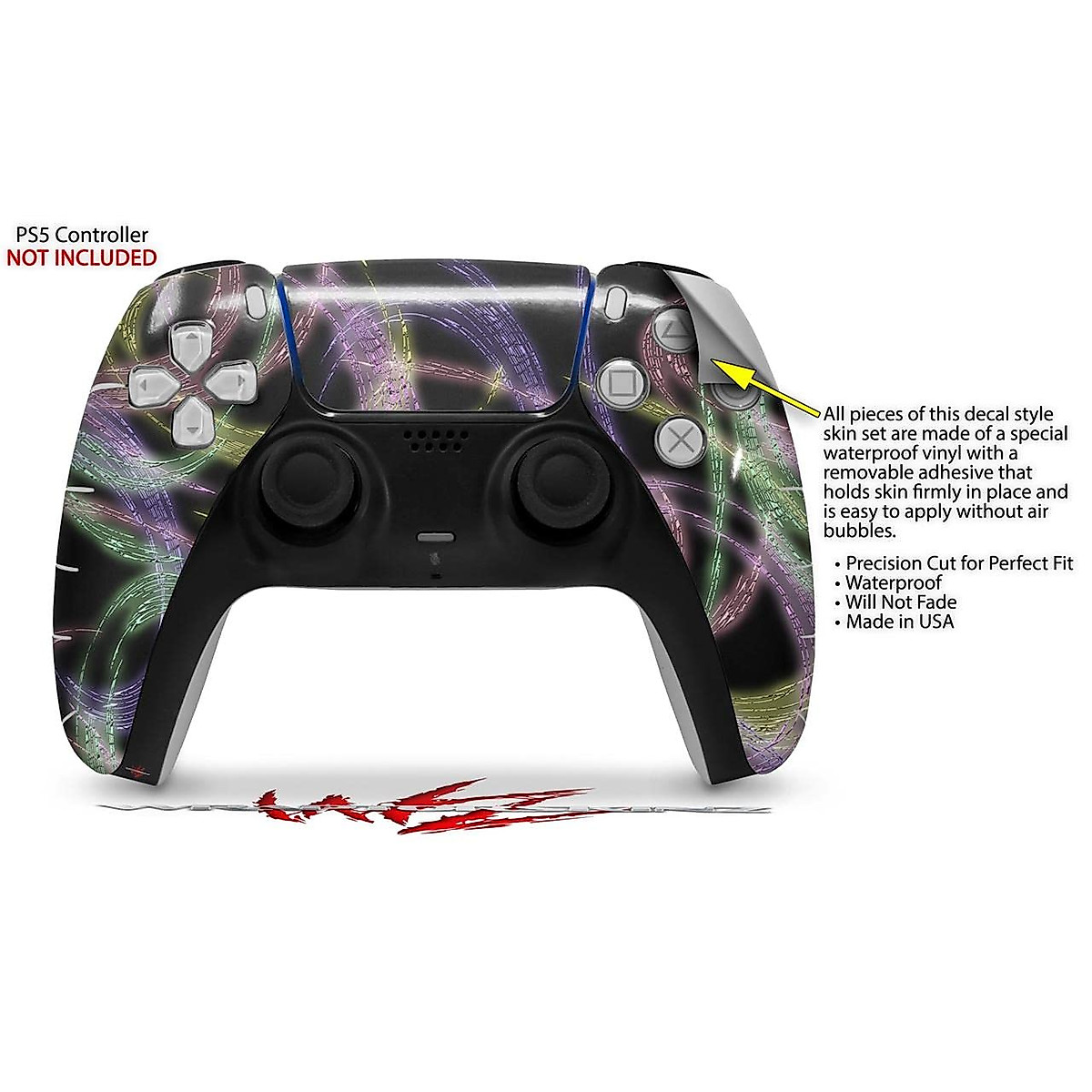 WraptorSkinz Skin Wrap compatible with Sony PS5 DualSense Controller Neon Swoosh on Black (CONTROLLER NOT INCLUDED)
