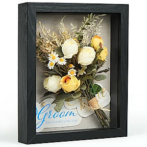 LotFancy Shadow Box Frame, 11x14 Black Display Case, Wooden Picture Frame for Desk, Soft Linen Backboard and Shatter Resistant Glass for Bouquet Photos