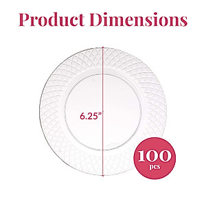 Prestee 100 Clear Plastic Plates, 6.25 Inch Disposable Dessert and Appetizer Plate for Party, Wedding, Catering - Small, Round, Heavy-Duty Platter for Cake and Foods