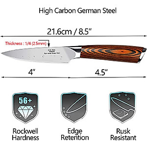 Aroma House Paring Knife 4 inch - Paring Knives Best Small Kitchen Knife Fruit Knife,German High Carbon Stainless Steel Ultra Sharp Peeling Knife with Ergonomic Handle