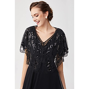 BABEYOND 1920s Shawl Wraps Beaded Evening Cape Bridal Shawl Flapper Cover Up (Black)