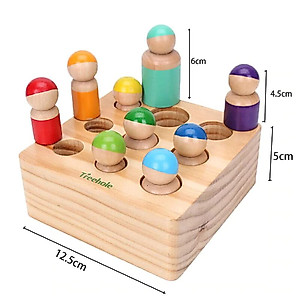 Xylolin Montessori Toys for Toddlers, Wooden Rainbow Peg Dolls Shapes Sorting Toys, 9 Wood People Figures Cylinder Blocks, Preschool Learning Educational Toys Pretend Play for Kids
