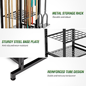 Sttoraboks Garden Tool Organizer with Storage Hooks, Yard Tool Tower Rack for Garage Organization and Storage, Up to 50 Tools, Heavy Duty Steel Garden Tool Stand for Garage, Outdoor, Home, Black
