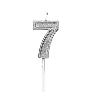 LUTER Silver Glitter Happy Birthday Cake Candles Number Candles Number 7 Birthday Candle Cake Topper Decoration for Party Kids Adults (Number 7)