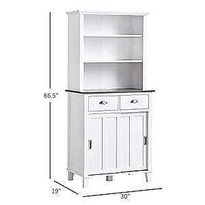 HOMCOM 67" Freestanding Buffet with Hutch, Kitchen Pantry Storage Cabinet with Sliding Doors, Drawers and Open Shelves, Adjustable Shelving, White