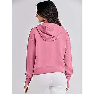 Caracilia Women's Full Zip Up Hoodies Cropped Drawstring Sweatshirts Teen Girl Cute Y2K Lightweight Preppy Pink Hooded Casual Preppy Jackets 2023 Fall Winter Fashion Clothes C114A8-yanfen-XL