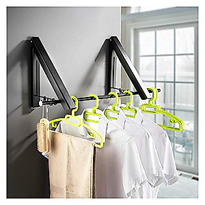 Clothes Airer Folding Drying Rack Portable Folding Clothes Hanger Hotel Wall-Mounted Bathroom Drying Rack Household Retractable Invisible Clothes Rail Drying Rack (Color : Black Single)