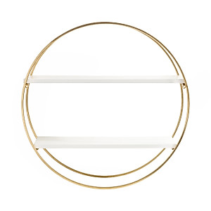 Kate and Laurel Sequoia Modern Round Wall Shelf, 24 Inch Diameter, White and Gold, Contemporary Glam 2-Tier Floating Shelf Decor for Living Room, Bedroom, or Bathroom Display