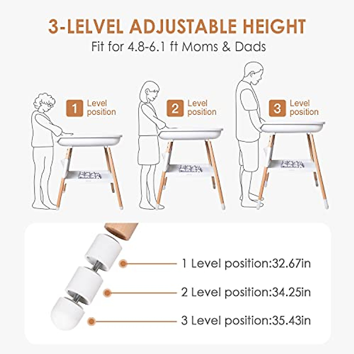Baby Changing Table Diaper Changing Tables, Height Ajustable Nursery Changing and Dressing Table Station with Changing Pad Storage Rack Pockets for Newborns Babies and Infants, White