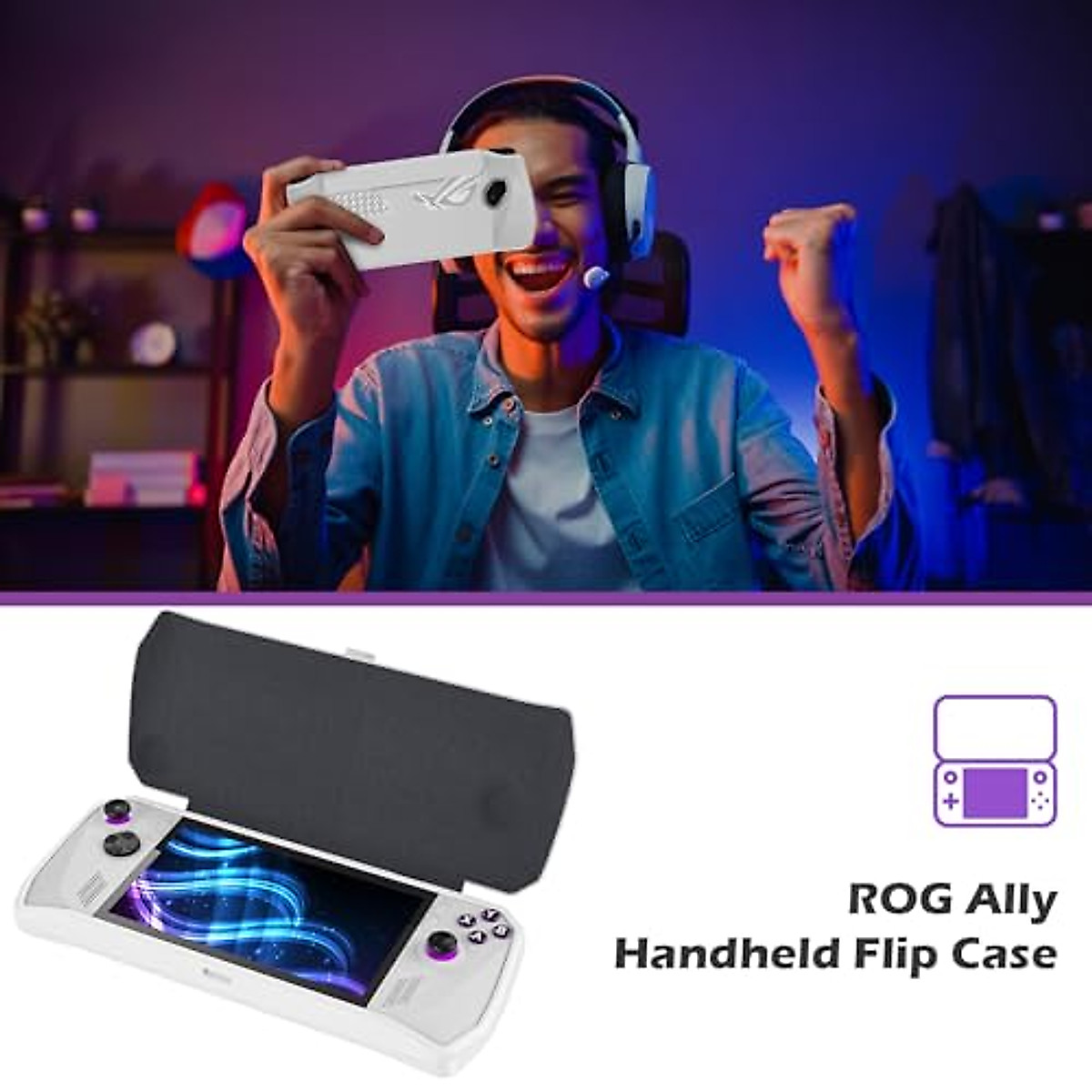ProCase Upgraded Flip Case for ASUS ROG Ally Gaming Handheld 7 inch 2023, Protective Cover with Magnetic Removable Front Cover, Rog Ally Accessories Non-Slip Full Protection Grip Case -White